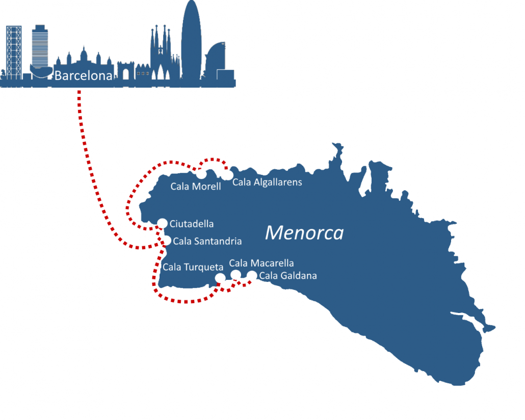 Charter Cruises Barcelona Menorca map - Sailing Experience Bcn